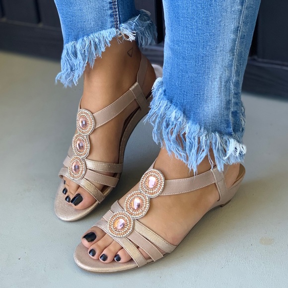 Buckle | Shoes | Decon Rose Gold Rhinestones Wedge Slingback Sandal ...